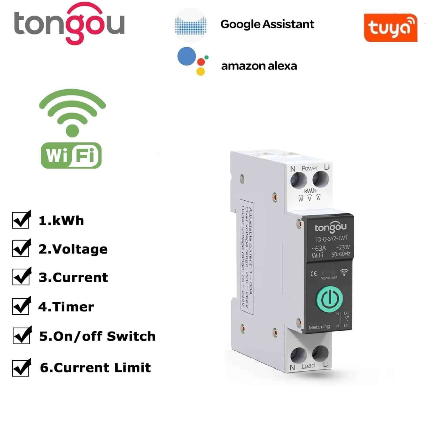 Din Rail WiFi Smart Relay – TONGOU TO-Q-SY2-JWT 63A - We Volt